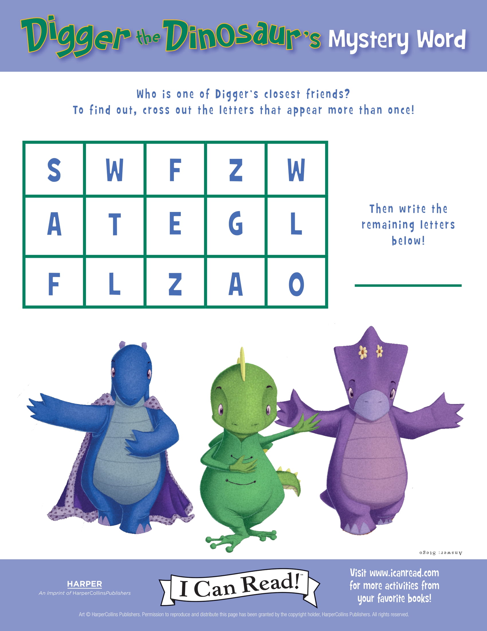Digger the Dinosaur’s Mystery Word