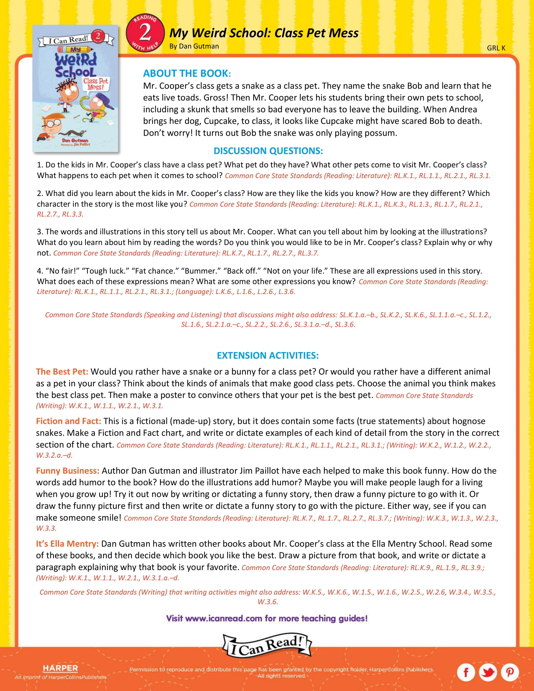 My Weird School: Class Pet Mess – Teacher’s Guide