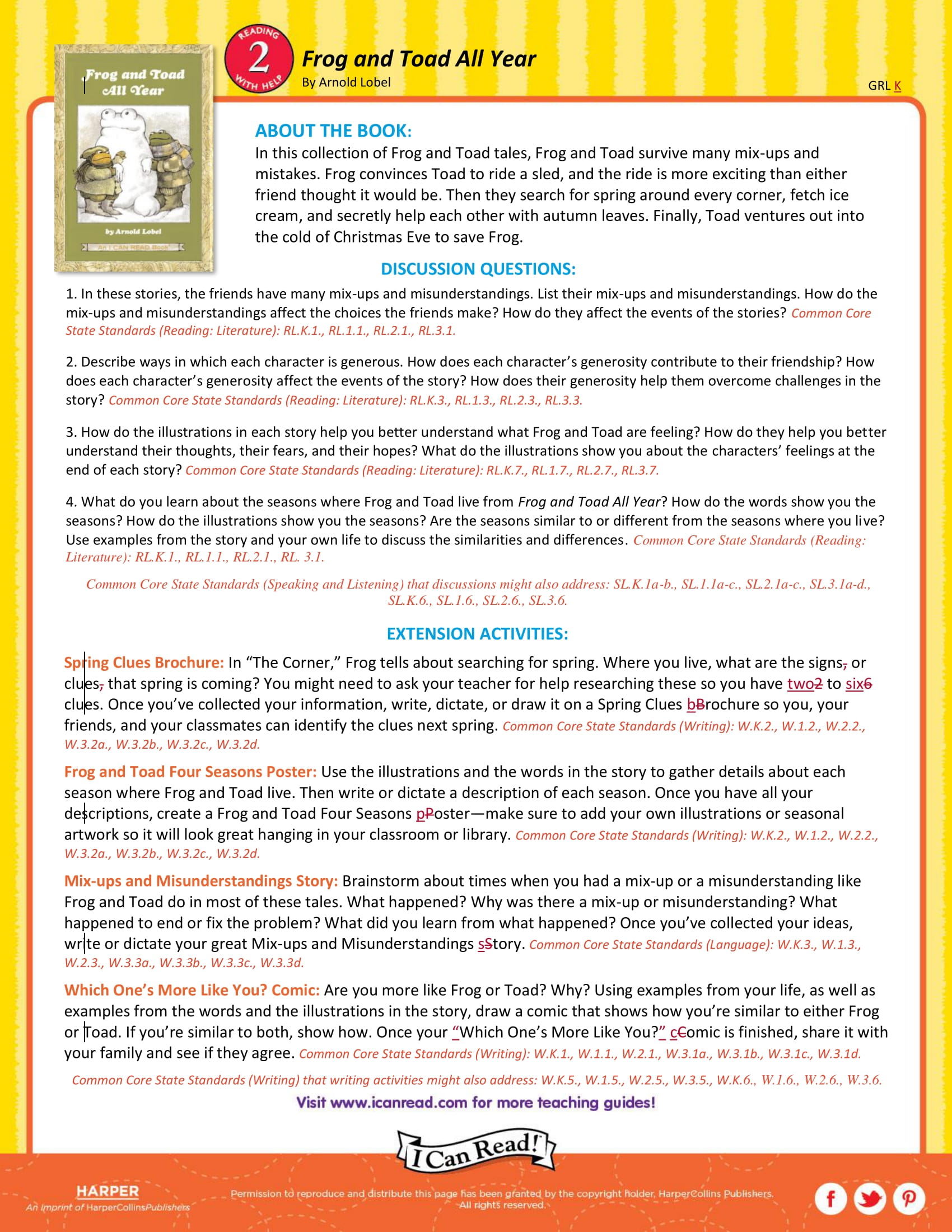 Frog and Toad All Year – Teacher’s Guide