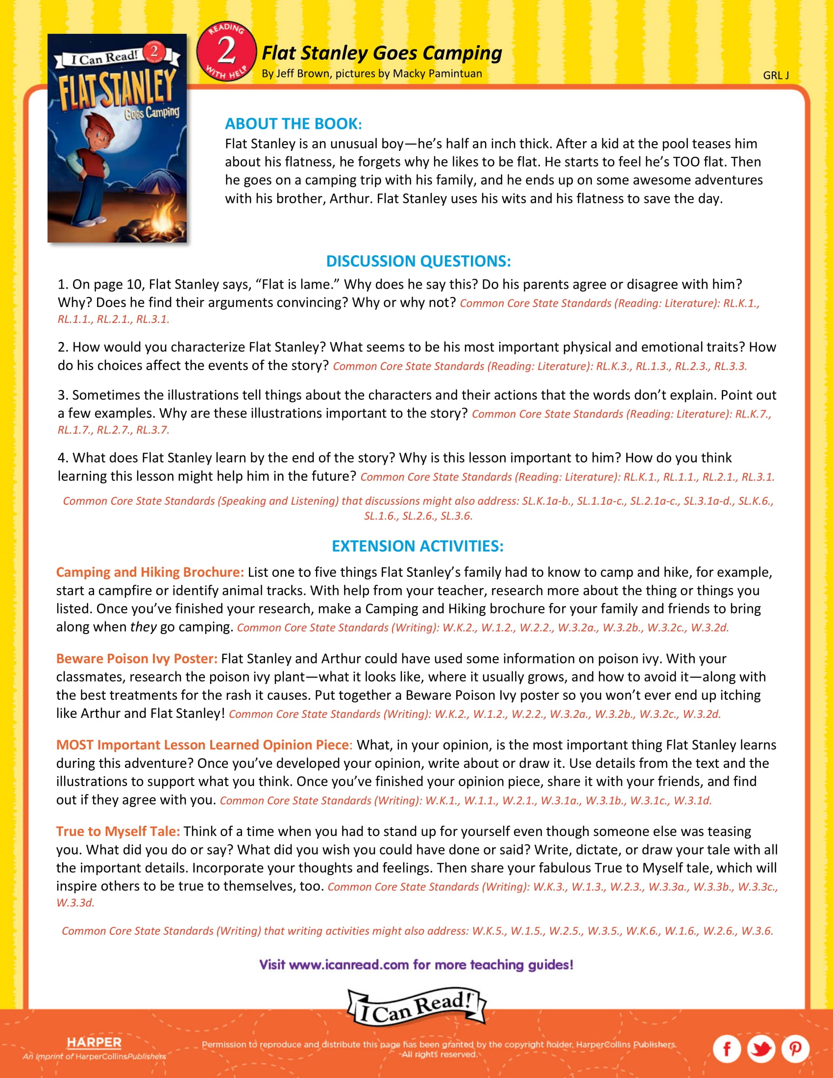 Flat Stanley Goes Camping – Teacher’s Guide