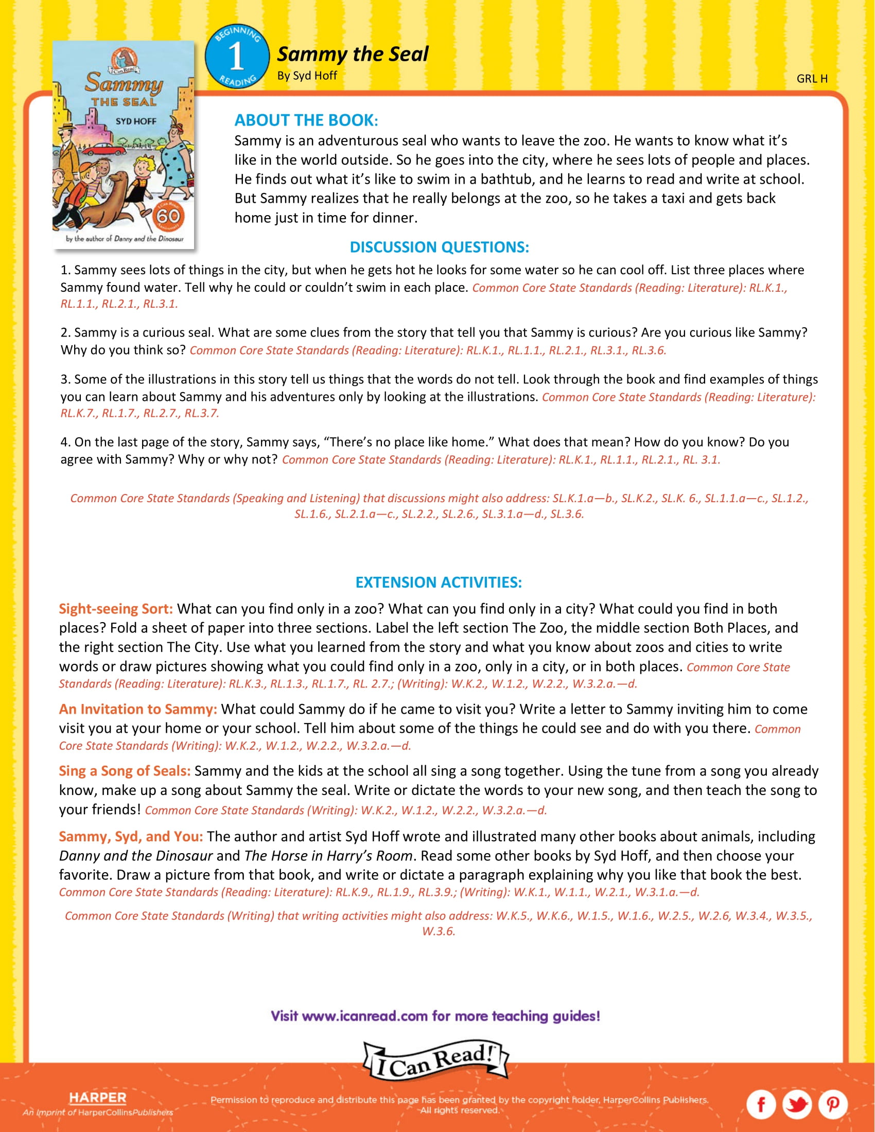 Sammy the Seal – Teacher’s Guide