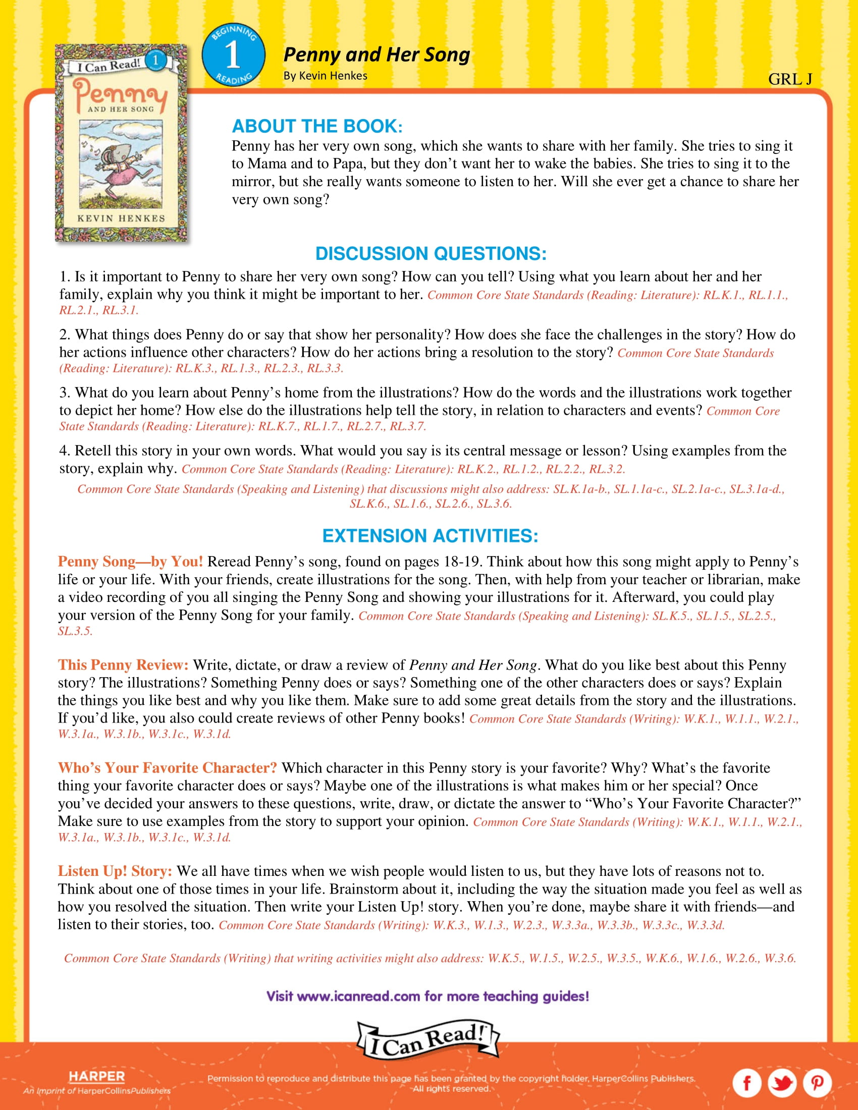 Penny and her Song – Teacher’s Guide