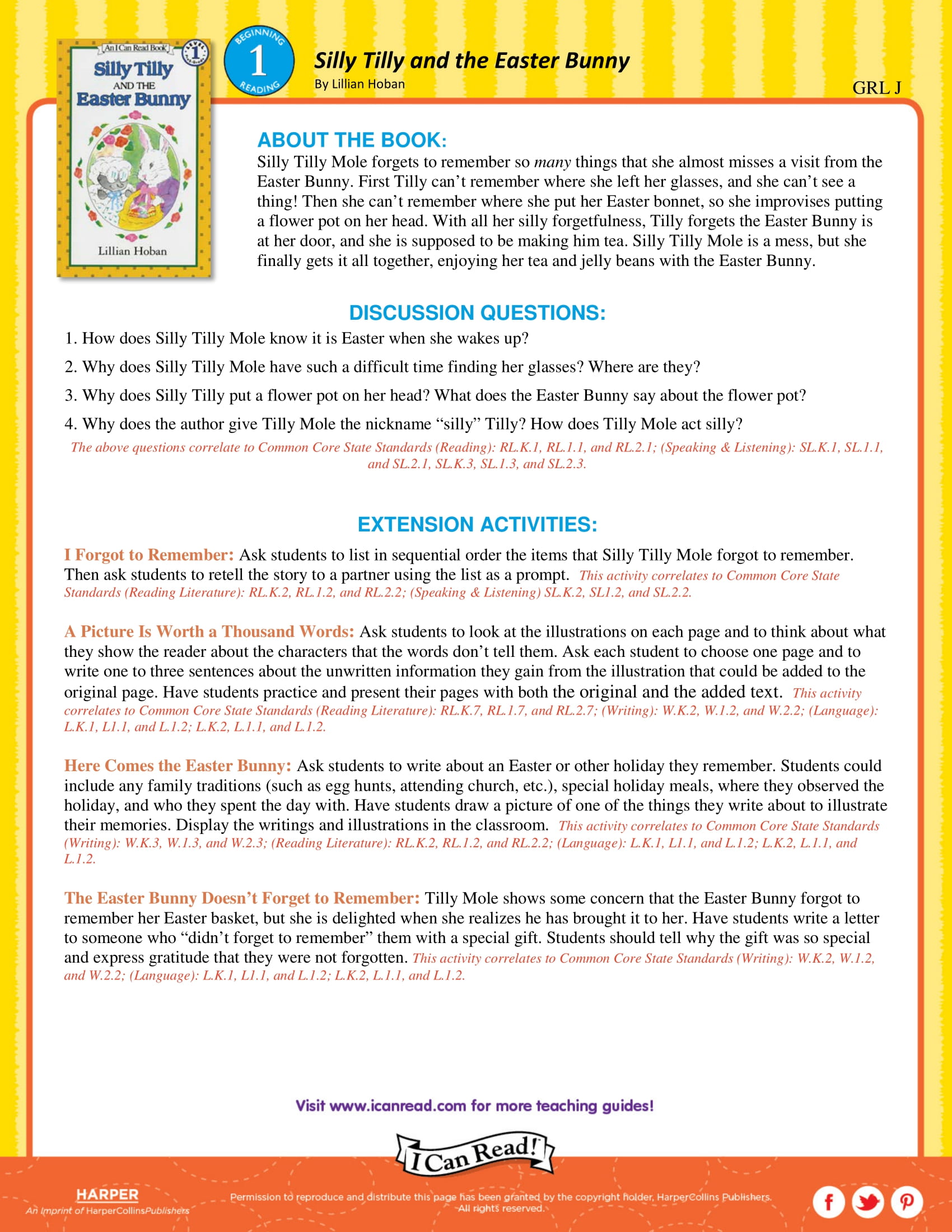 Silly Tilly and the Easter Bunny – Teacher’s Guide