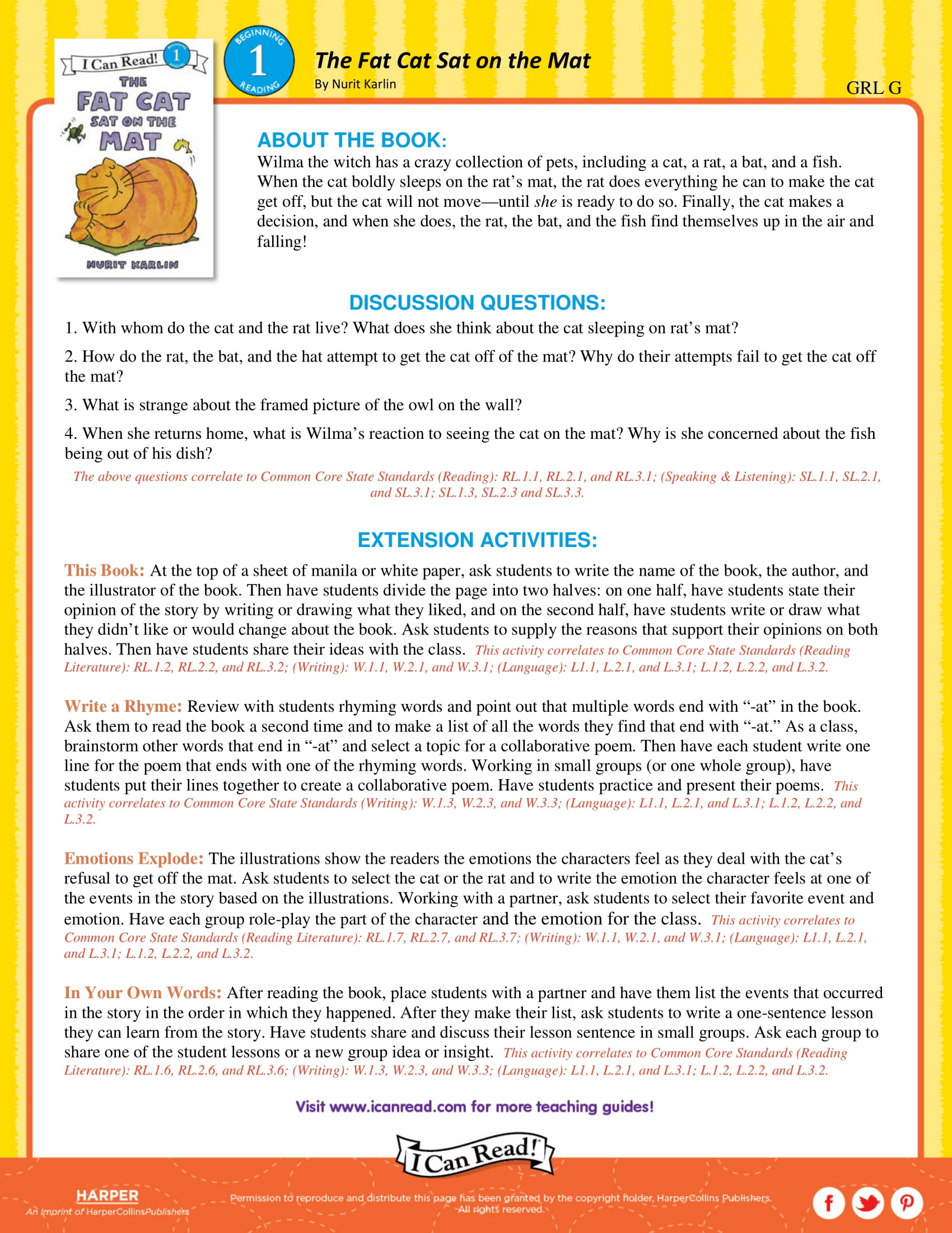The Fat Cat Sat on the Mat – Teacher’s Guide