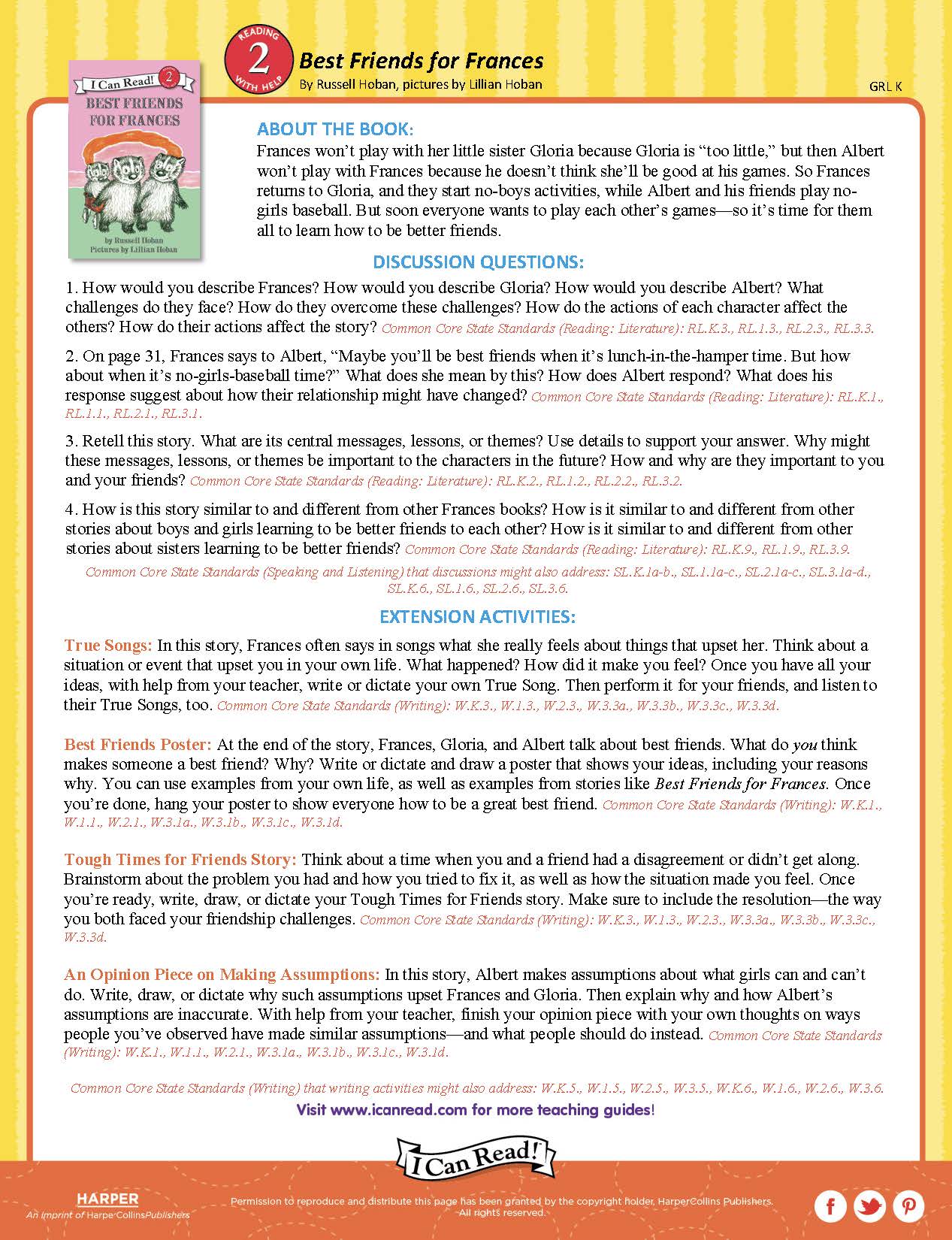 Best Friends for Frances – Teacher’s Guide