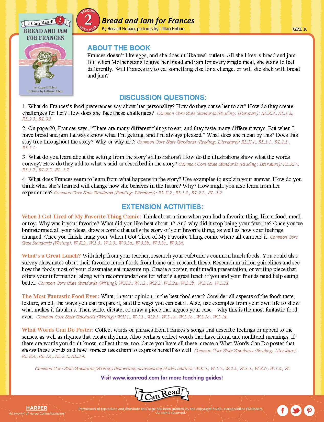 Bread and Jam for Frances – Teacher’s Guide