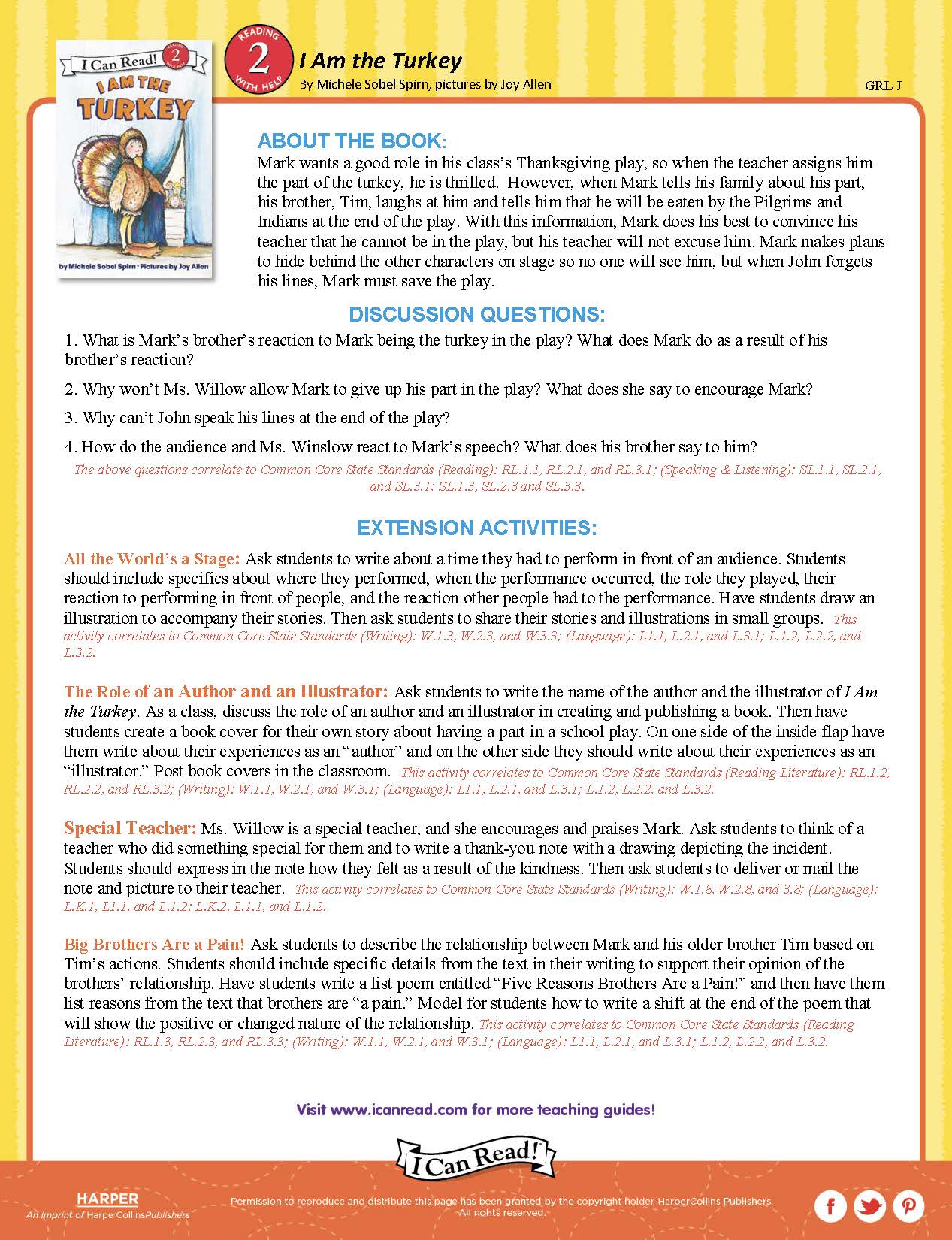 I Am the Turkey – Teacher’s Guide