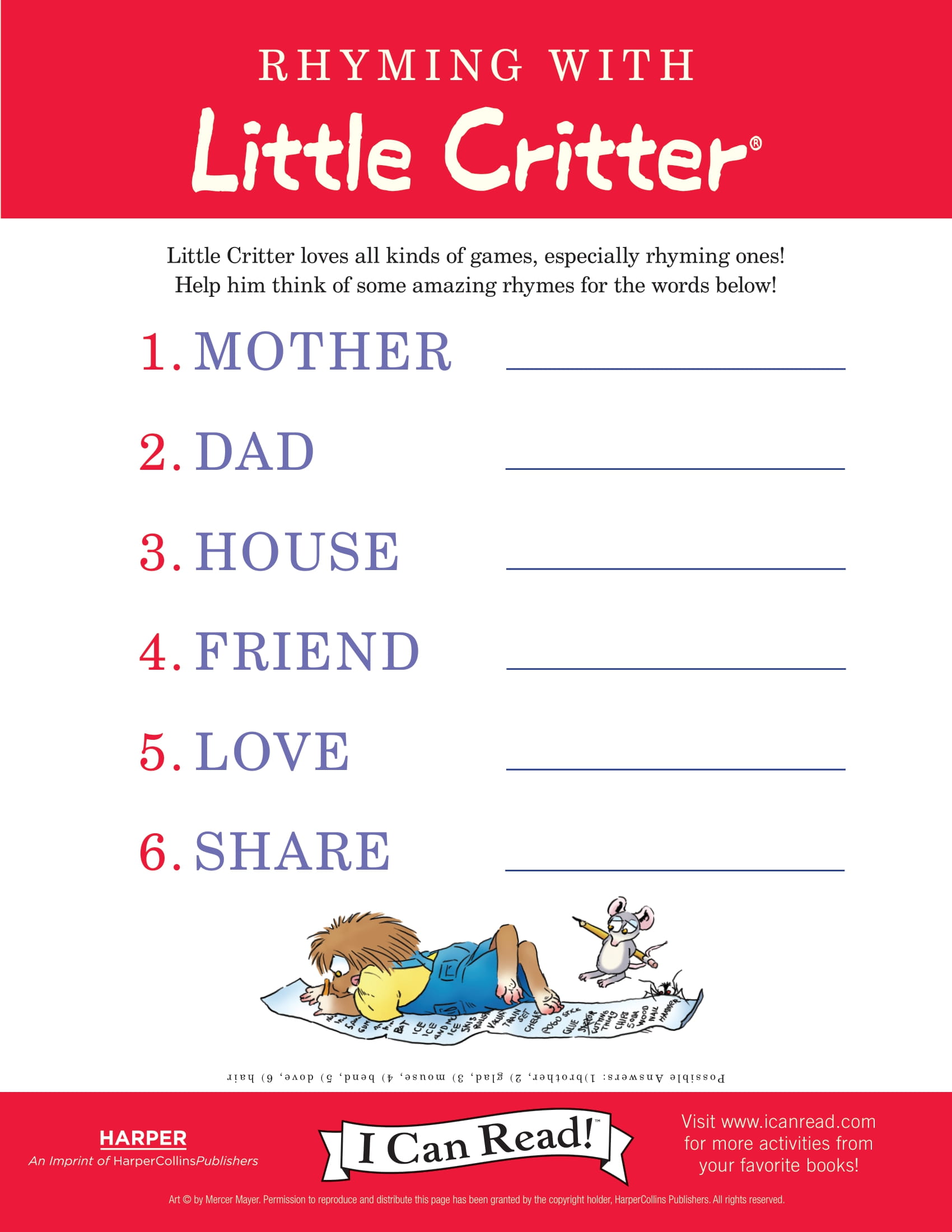 Rhyming with Little Critter