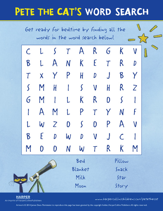 Pete the Cat Twinkle, Twinkle, Little Star: Word Search